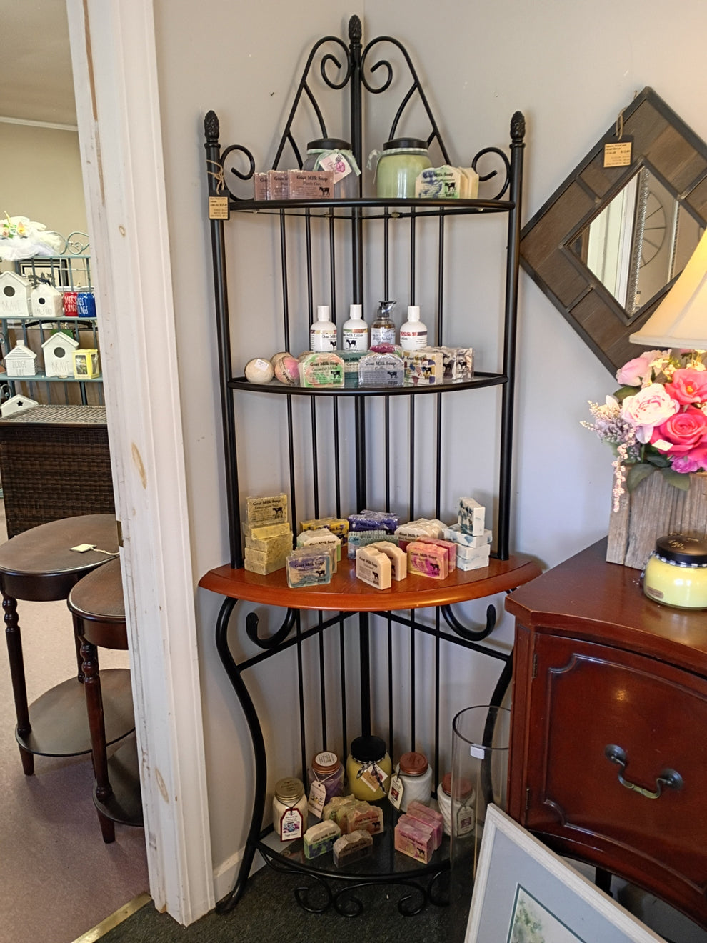 Black Metal Corner Shelving Unit – New Leaf Consignment Plus